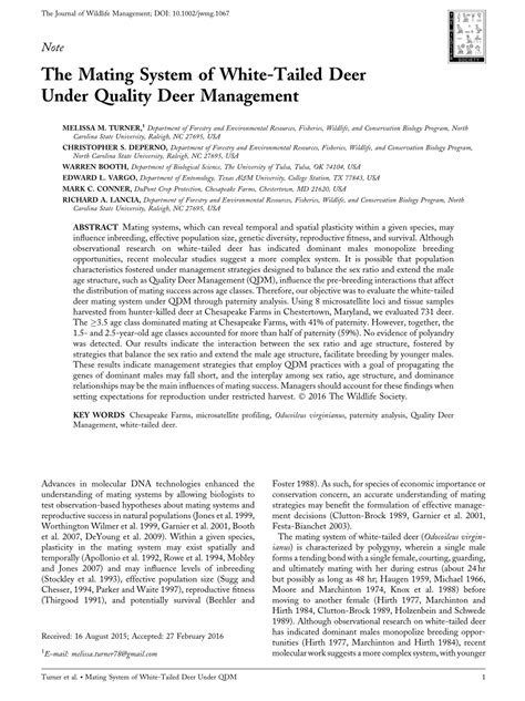 Pdf The Mating System Of White Tailed Deer Under Quality Deer Management