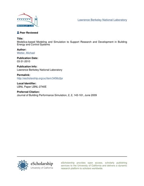 Pdf Wetter M Modelica Based Modeling And Simulation To Support Research And Development In