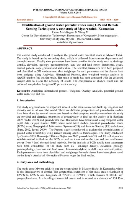 Pdf Identification Of Ground Water Potential Zones Using Gis And Remote Sensing Techniques A