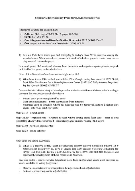 tute 6 questions and answers seminar 6 interlocutory procedures