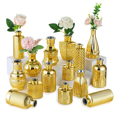 Nuptio Bud Vases Bulk Gold 15 Pcs Glass Small Vase Set For