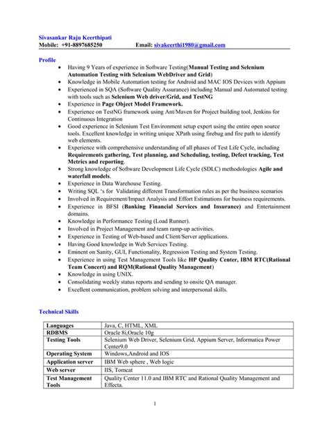 9 Yrs Manual And Selenium Testing Profile Doc