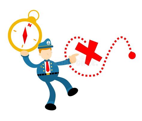 Sailor Captain Navy Use Compass To Map Mark Treasure T Cartoon