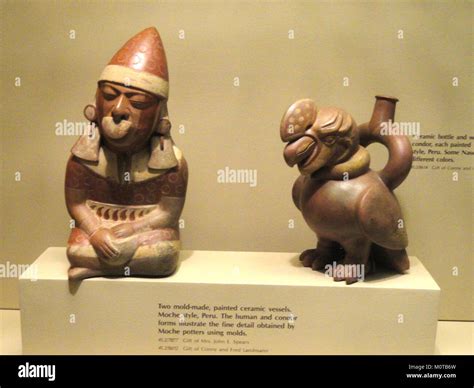 This Image Shows Molded Ceramic Vessels Part Of Moche Pottery On