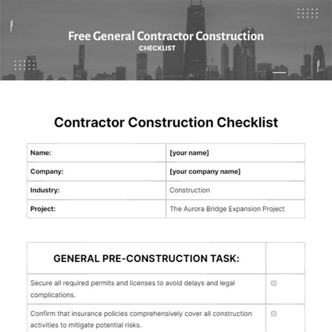 Free General Contractor Construction Checklist Template Edit Online