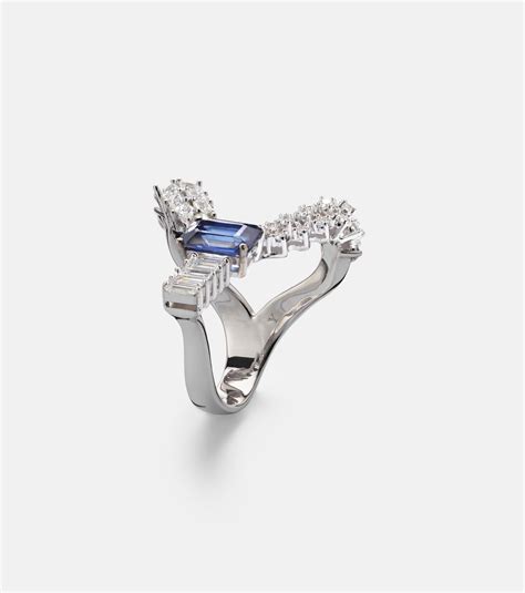Reign Supreme 18kt White Gold Ring With Sapphire And Diamonds In Silver Yeprem Mytheresa
