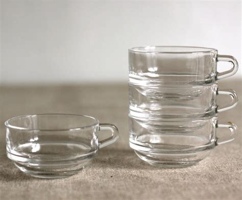 Set Of 4 French Duralex Stackable Coffee Cups