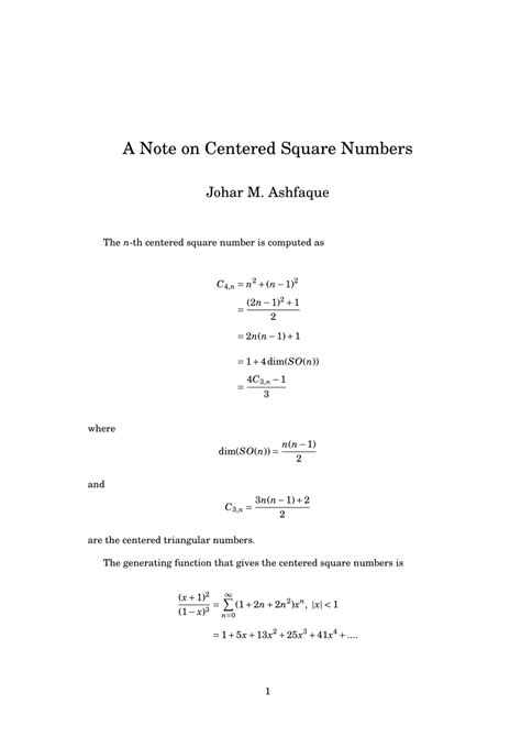 Pdf A Note On Centered Square Numbers