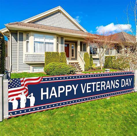 Large Happy Veterans Day Yard Banner Military Veteran Hanging Sign Patriotic Bunting Lettered