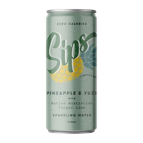 Sips Sparkling Water Pineapple And Yuzu With Native Australian Finger