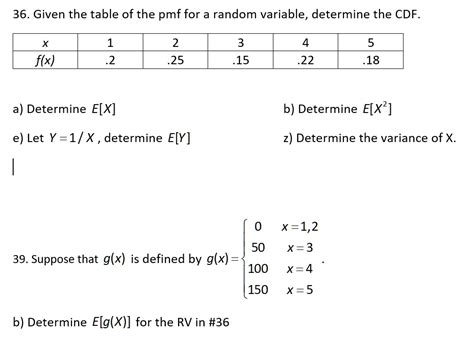 Solved 36 Given The Table Of The Pmf For A Random Variable Determine