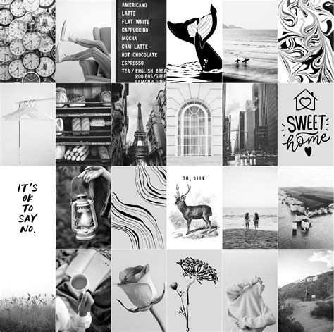125pcs Black And White Wall Collage Set Boho Aesthetic Bandw Photo