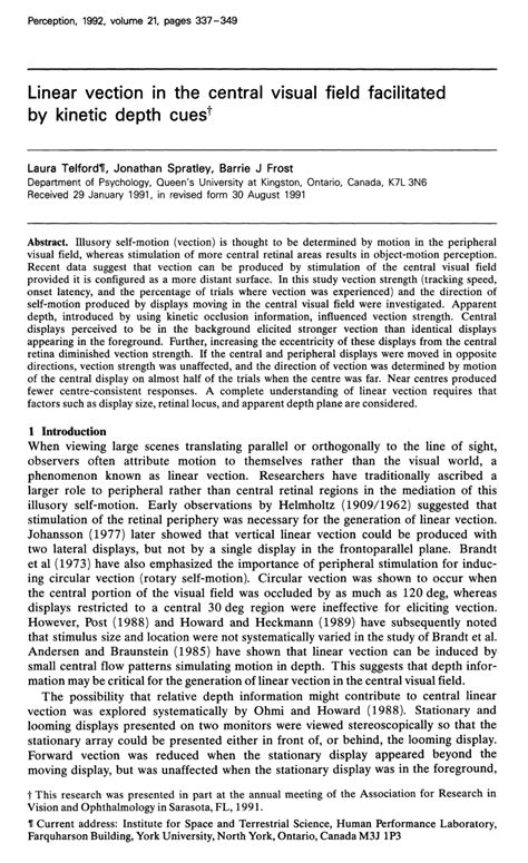 Pdf Linear Vection In The Central Visual Field Facilitated By Kinetic