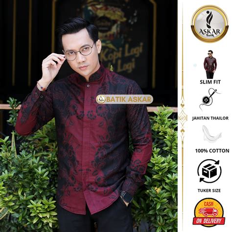 Jual Askar Batik Motif Koko Hawari Pria Slimfit Lengan Panjang Katun