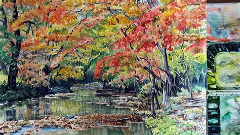 수채화 그리기 도솔천의 가을 풍경 그림 그리기 Youtube