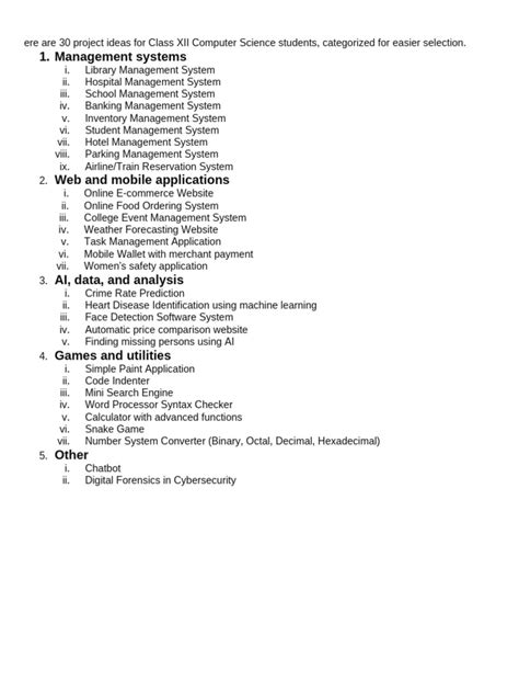 30 Project Ideas For Class Xii Computer Science Pdf