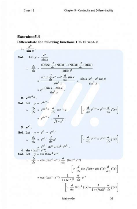 Ncert Solutions For Class 12 Maths Chapter 5 Exercise 54 Mathongo