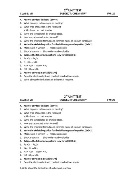 2nd Unit Test Class Viii Pdf