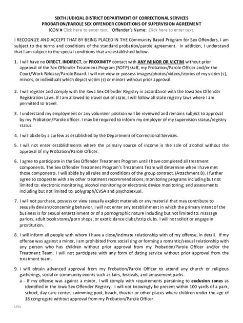 Fillable Online Probationparole Conditions Agreement For Sex Offenders