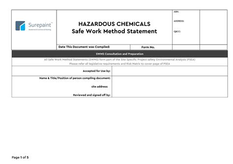 Hazardous Chemicals Safe Work Method Statement Surepaint Training Academy