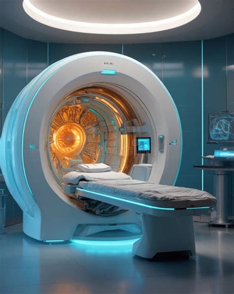 Ai Enhanced Mri Scanner With Brain Hologram Stock Image Image Of