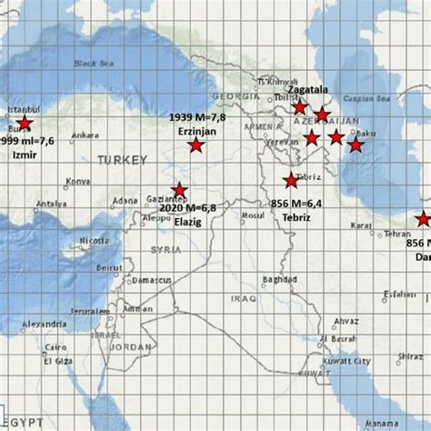 Map Of The Epicenters Of Strong Historical Earthquakes With Ml50 That