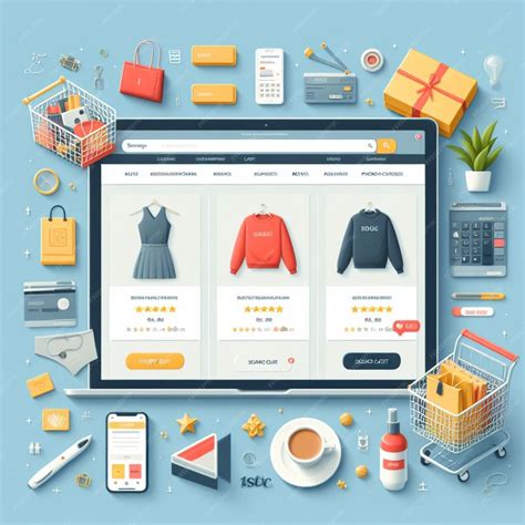 Flat Lay Illustration Of An Online Shopping Interface On A Tablet With Assorted Shopping Items