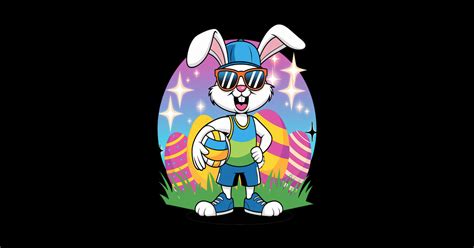 Happy Easter Bunny Playing Volleyball Easter Sport Happy Easter Bunny