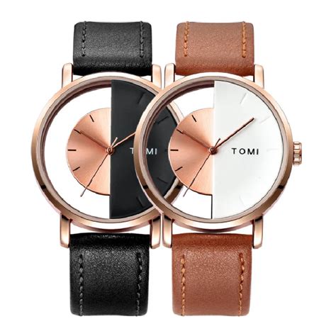 Hot Sale Brand Tomi Leather Innovative Dial Analog Sport Wrist Quartz Watches For Men Trendy