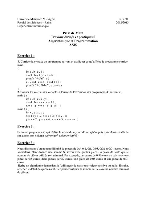 Td0 Pm Structures De Contrôles Travaux Dirigés Et Pratiques 2