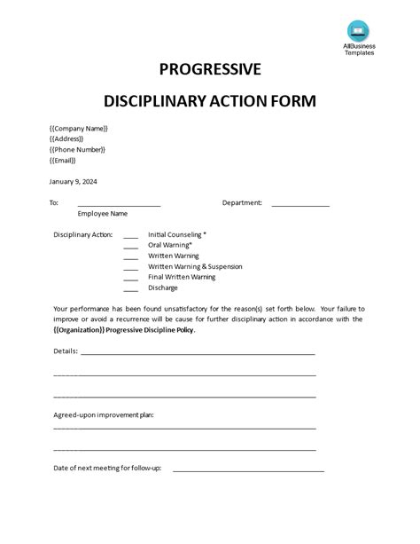 Progressive Disciplinary Action Form Templates At