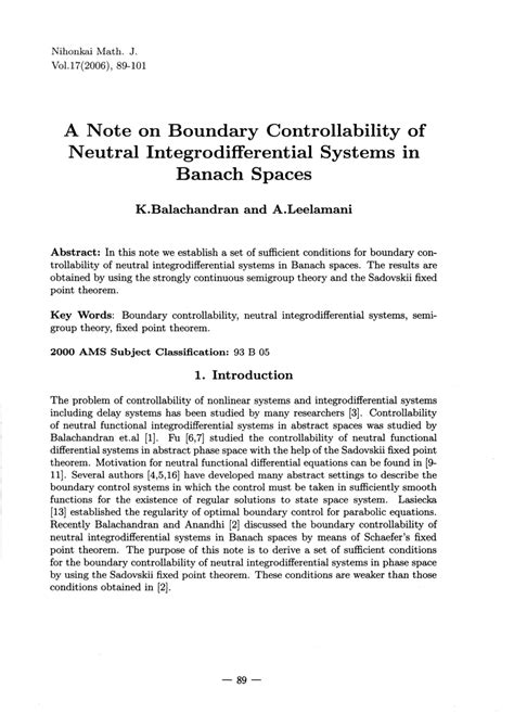 Pdf A Note On Boundary Controllability Of Neutral Integrodifferential Systems In Banach Spaces