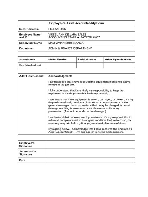 Employee Accountability Form Pdf