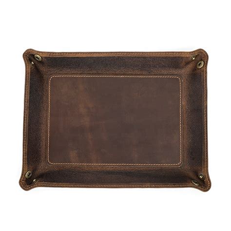 Rustic Leather Valet Tray Desk Organizer Leather Catchall Tray