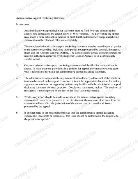 West Virginia Administrative Appeal Docketing Statement Us Legal Forms