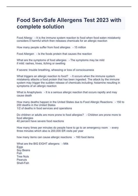Food Servsafe Allergens Test 2023 With Complete Solution Food Servsafe Allergens Stuvia Us