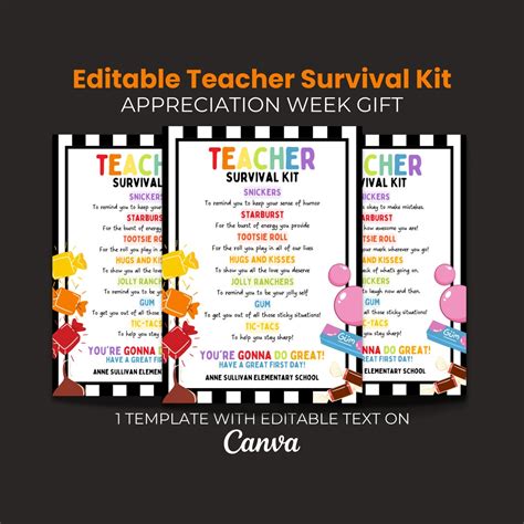 Teacher Survival Kit Card Back To School Teacher T Printable