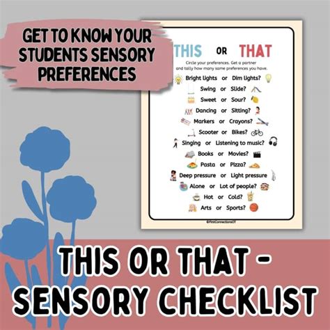 This Or That Sensory Preferences By First Connections Ot Tpt