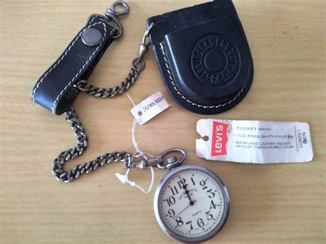 Original Vintage Levi Strauss Pocket Watch With Leather Case Metal