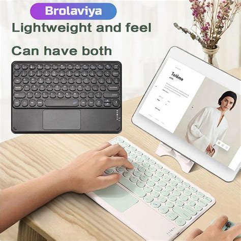 Brolaviya Retro Round Key Bluetooth Keyboard With Touchpad Rechargeable