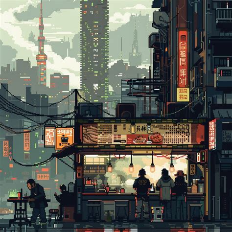Cyberpunk Pixel Art Of A Bustling Pixel Art Pxlart