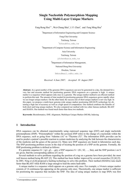 Pdf Single Nucleotide Polymorphism Mapping Using Multi Layer Unique