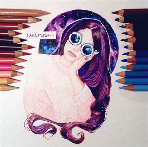 Girl Long Purple Hair And Glasses Colored Pencils Art Art Color Pencil