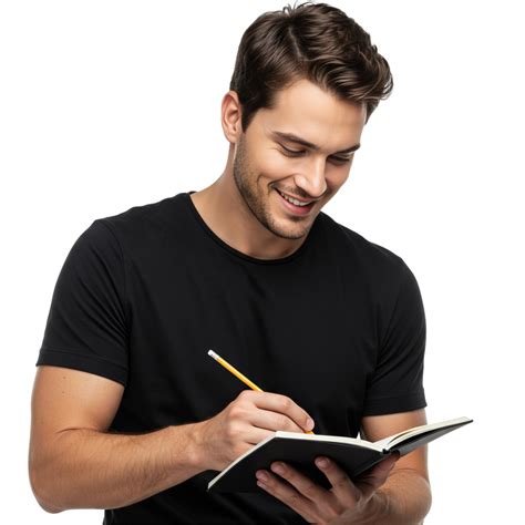Smiling Young Man Writing In Notebook 59286159 Png