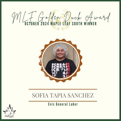 We Are Excited To Recognize Sofia Tapia Sachez Who Has Been A Valued