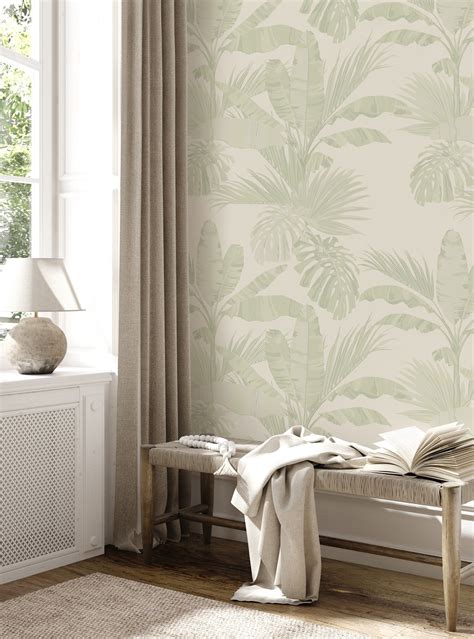 Oceanside Palm Leaves Mural Wallpaper Simple Shapes