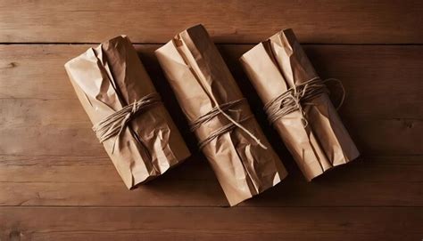 Three Wrapped Packages On Rustic Wooden Surface For You Premium Ai Generated Image