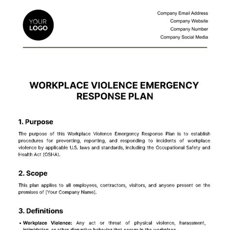 Workplace Violence Emergency Response Plan Template Edit Online And Download Example