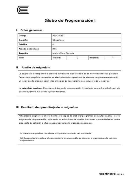 Silabo 2017 Pdf Algoritmos C Lenguaje De Programación