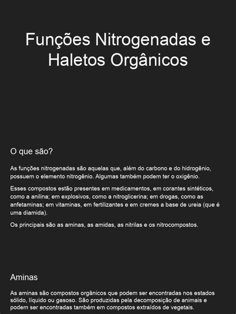 Funções Nitrogenadas Download Grátis Pdf Amina Nitrogênio